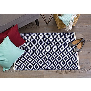 DII Woven Cotton Throw Rug, Area Rugs for Kitchen, Bedroom, Bathroom or Entry Way, Small Rug, 2x3, Diamond Nautical Blue