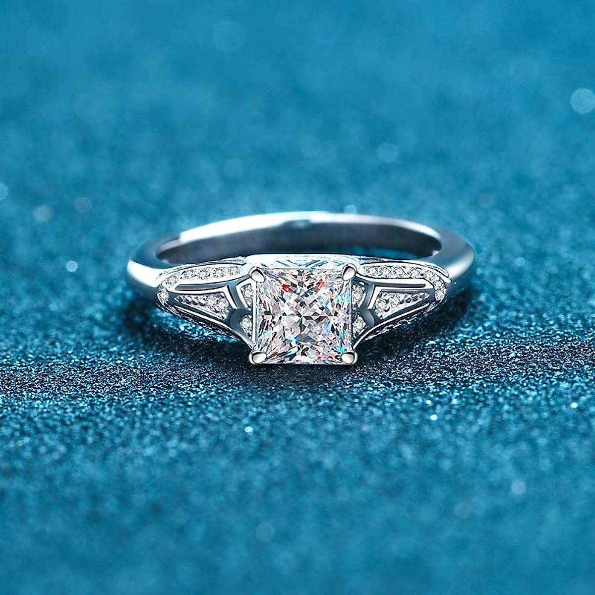 StarGems 1ct Moissanite 925 Silver Platinum Plated Princess Cut Vintage Four Prong Ring B4502-1ct-9