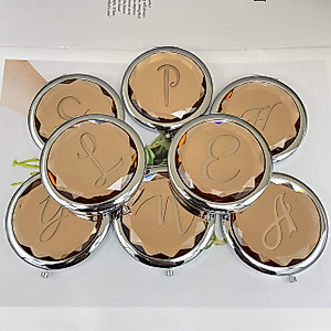 Compact Crystal Pocket Makeup Mirrors,Letter ABCD Mirrors Set Include 1 Letter Mirror 1 Letter Love Knot Bracelets for Bachelorette Party Bridesmaid Proposal Gifts ,Wedding Party Gifts. (Champagne C)