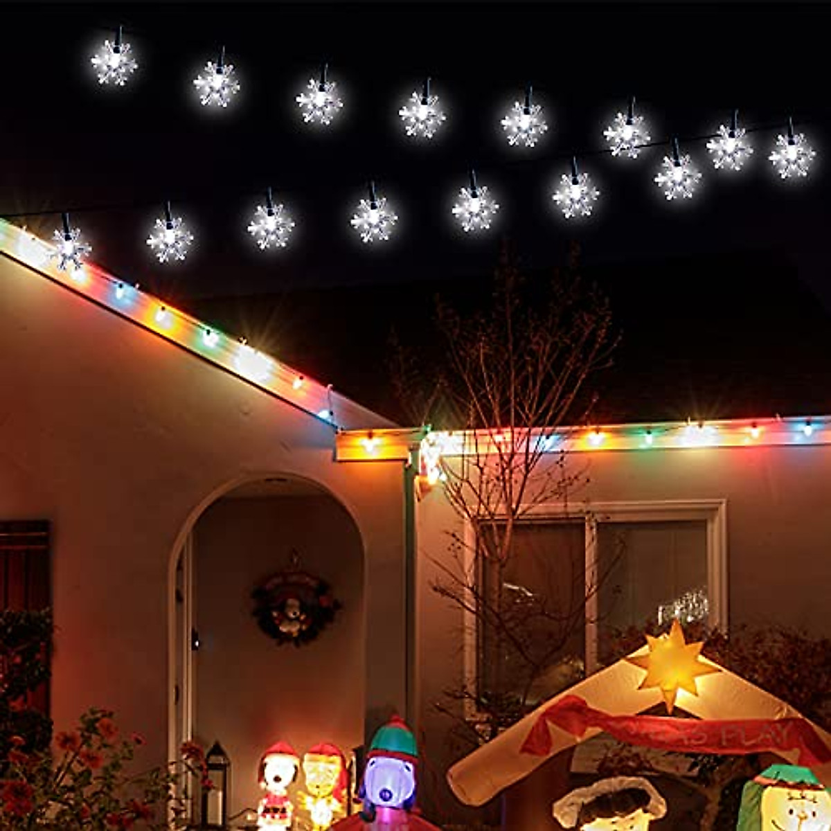 Twinkle Star Solar Snowflake String Lights, 100 LED 33 FT Outdoor Christmas Fairy Lights, 8 Lighting Modes & Waterproof for Holiday New Year Wedding Party, Xmas Tree, Garden Decor, Cool White
