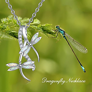 PRAYMOS Dragonfly Necklace 925 Sterling Silver Dreamy Dragonfly Opal Necklace Dragonfly Jewelry Gifts for Women