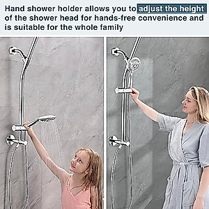 BRIGHT SHOWERS Rain Shower Heads System Solid Brass Sliding Bar with Height Adjustable High Pressure Handheld Shower Head, No Drilling Installation Option Provided