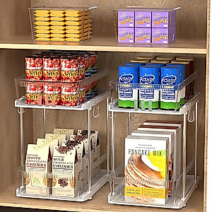 2 Tier Under Sink Organizers with Dividers and Lids, Snack Organizer for Pantry, Kitchen, Vanity, Medicine Drawer Storage (Adjustable)