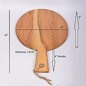 Samhita Round Acacia Wood Cutting Board with Handle for Chopping and Serving Charcuterie, Cheese, Pizza, Bread - Wall Décor ( 13" X 9" X 0.75")