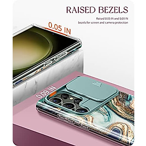 HORTUNE for Samsung Galaxy S23 Ultra Case with Slide Camera Cover, [Military Grade Drop Protection] Marble Phone Case Shockproof Stylish Slim Fit for S23 Ultra 6.8" 2023 (Starry/Green)