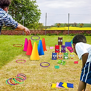 Waenerec 36PCS Carnival Games Combo Set 4 in 1 Bean Bag Toss Can Games Soft Plastic Cone Backyard Ring Toss Game for Indoor Outdoor School Field Day Birthday Party Yard Games for Kids Adults