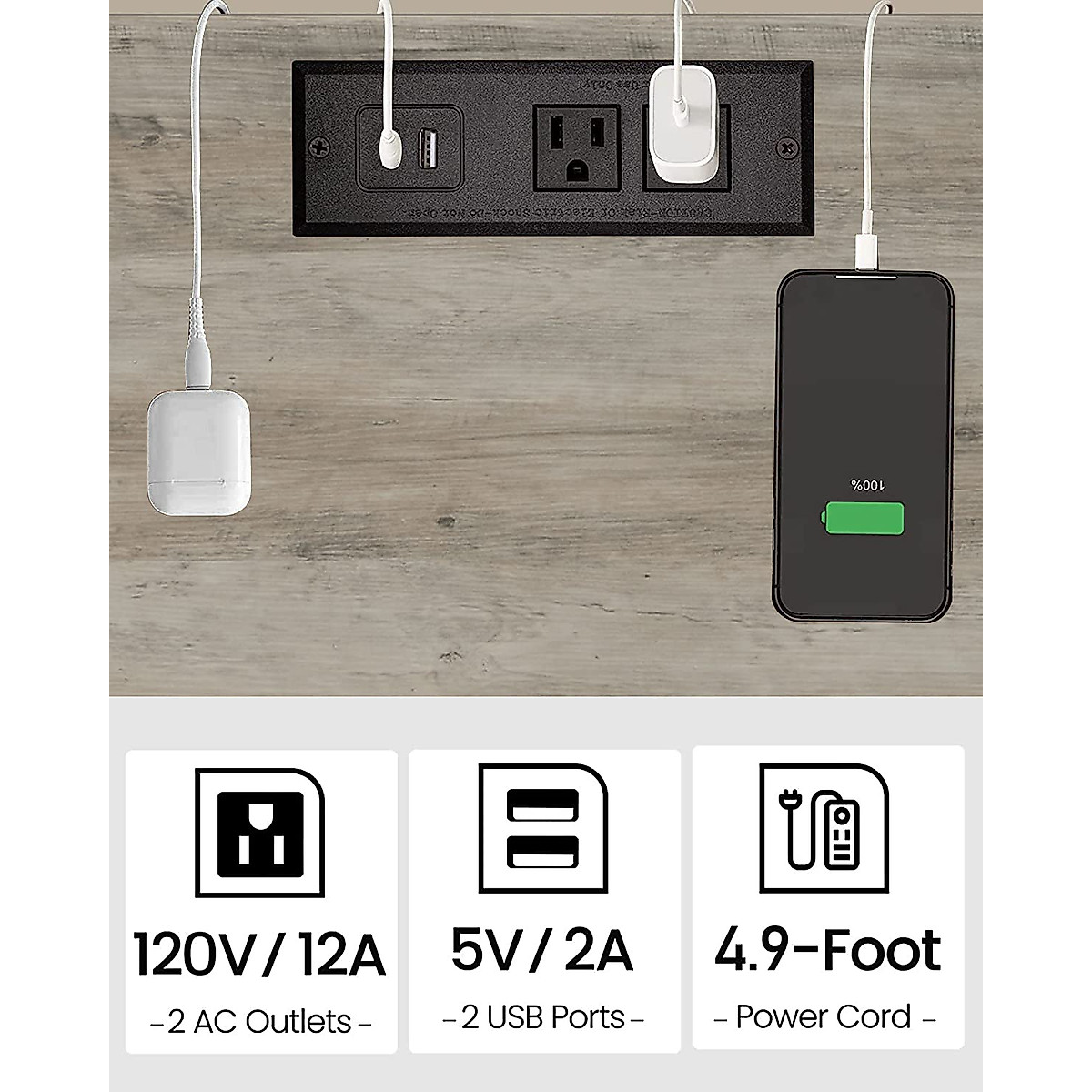TUTOTAK End Table with Charging Station, Set of 2, Side Table with USB Ports and Outlets, Nightstand, 2-Tier Storage Shelf, Sofa Table for Small Space, Living Room, Bed Room V1TB01BG041