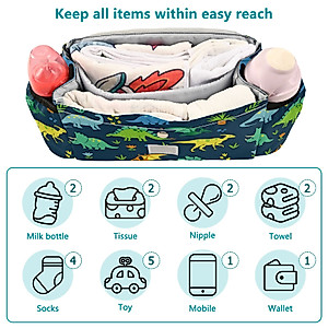 MCHIVER Dinosaur Baby Stroller Organizer with Adjustable Straps Non-slip Stroller Caddy with Cup Holders Large Capacity Stroller Bag for Toy Snacks Phone Baby Essentials
