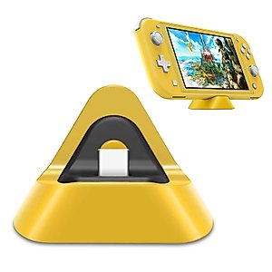 Portable Charging Dock for Nintendo Switch Lite and Switch, Stable Support Stand Charging Station for Switch Lite with Type C Input Port (Yellow)