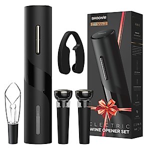 BABONIR Electric Wine Opener Set - Automatic Electronic Bottle Openers with Greeting Card, Vacuum Stoppers, Wine Aerator, and Foil Cutter, Ideal Gift for Wine Lovers, Party, and Home Entertaining