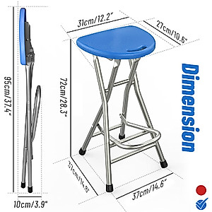 Be&xn Folding Stools for Adults Portable, 28 inch Collapsible Stool Heavy Duty, Indoor Tall Bar stools with Handle, Plastic Counter Barstool Chair for Kitchen Outdoor Travel-Blue