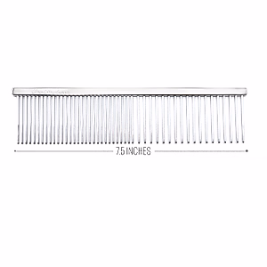 Chris Christensen 005 7.5 inch Fine/Coarse Long Tooth Greyhound-Style Butter Comb, Groom Like a Professional, Rounded Corners Prevent Friction and Breakage, Solid Brass Spin with Steel Teeth, Chrome