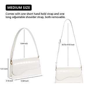 Telena Shoulder Bag for Women, Vegan Leather Women's Shoulder Purses Handbags with 2 Removable Strap Crossbody Bag Purses Crocodile Pattern White