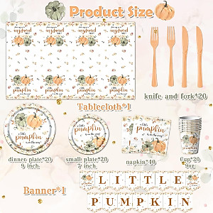 Little Pumpkin Baby Shower Tableware Party Decorations A Little Pumpkin is on The Way Fall Farm Pumpkin Floral Thanksgiving Party Supplies Disposable Tablecloth,Plates,Napkins,Cups