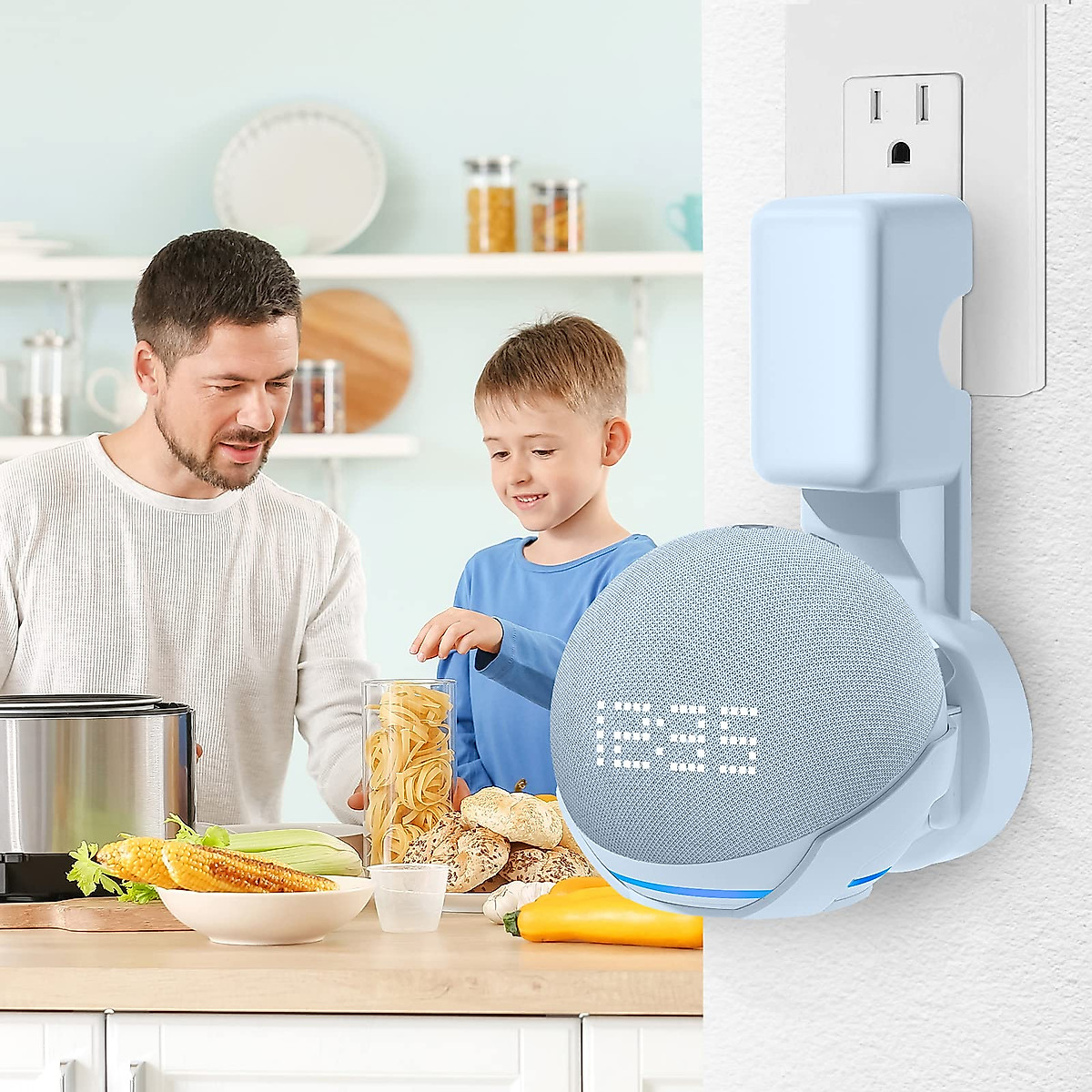 ZUOLACO Wall Mount Holder for Echo Dot 5th Generation, Outlet Hanger Stand for Echo Dot (5th & 4th Gen), Space-Saving Dot Accessories with Built-in Cable Management, Hide Messy Wires, Cloud Blue