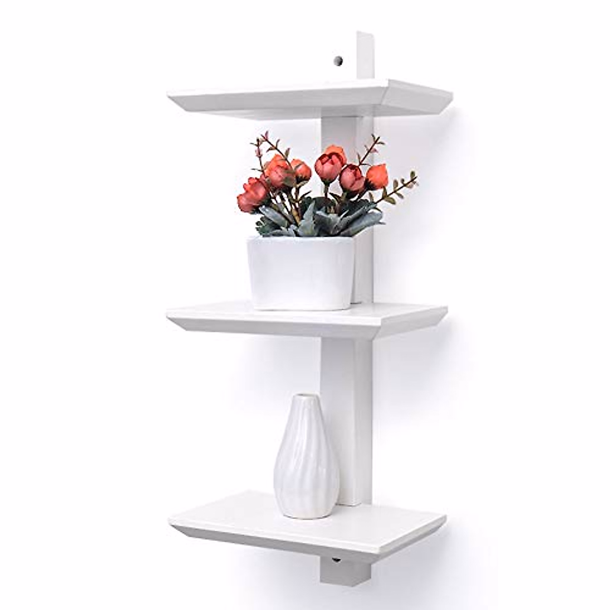 PIBM Stylish Simplicity Shelf Wall Mounted Floating Rack Wooden Solid Wood Storage Shelves Books Collection Display,3 Colors Avaliable,3 Layers / 4 Layers / 5 Layers, White , 20X66.2cm