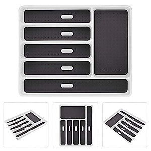 Hemoton Utensils Drawer Organizer PP and Silicone Silverware Organizer Tray Kitchen Tableware Sorting Box for Home Restaurant Hotel (White)