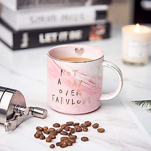 Not a Day Over Fabulous - Funny Birthday Wine Gifts Ideas for Women, Wife, Mom, Daughter, Sister, Aunt, Best Friends, BFF, Coworkers, Her - Pink Marble Mug, Ceramic Coffee Cup
