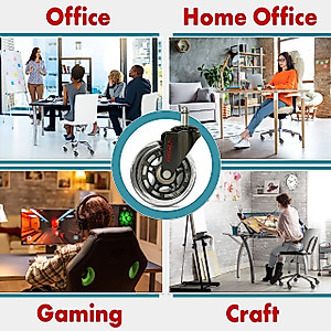 Professional Office Chair Caster Wheels GIFT SET of 5 - PROTECT ALL YOUR FLOORS - 3'' Heavy Duty Replacement Rubber Desk Chair Casters - Best Protection for Your Hardwood Floors