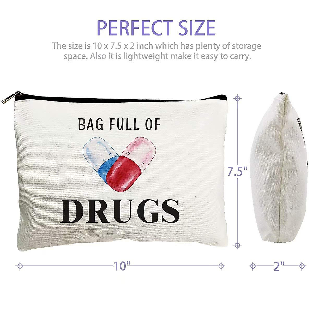Nurse Practitioner Gifts Makeup Cosmetic Bags for Women - Bag Full of Drugs-Funny Travel Bags Cotton Zipper Pouch Toiletry Make-Up Case for Best Friends Bestie Sister Daughter Birthday Christmas Gifts