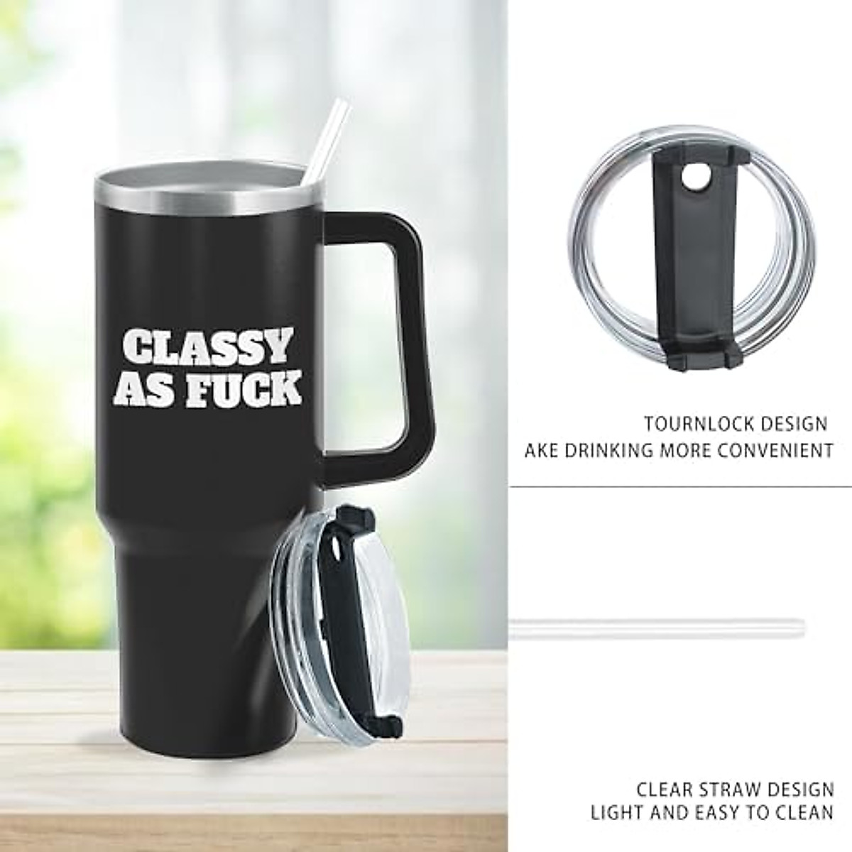 40 oz Tumbler with Handle Classy As Fuck Tumbler Personalized Tumblers with Lid and Straw Insulated Tumbler Stainless Steel Tumblers