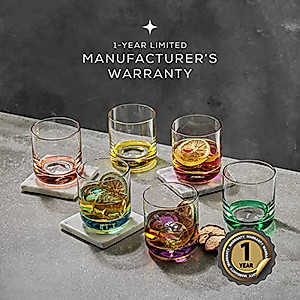 JoyJolt HUE Colorful Whiskey Set. 6pc Bar Glasses, 10oz Drink Glasses. Double Old Fashioned Glass - Modern Whiskey Glass Set, Low Ball Glasses, Tumbler Cocktail Glasses, Whiskey Glasses.
