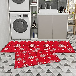 Miaklek Red Snowflakes Rugs for Kitchen Floor, Farmhouse Kitchen Mats Cushioned Anti Fatigue 1 Piece Set, Anti-Fatigue Mats Kitchen Runner Rug 18x47.2in, Seasonal Winter Christmas Holiday Decorations