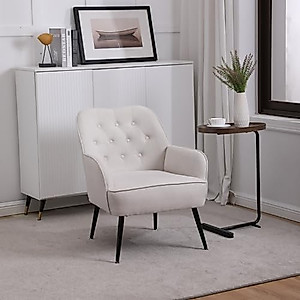 Chair for Living Room Beige, Chairs for Bedrooms Accent Seating Armchair Linen Comfy Modern Home Furniture 28.70" L X 25.20" W X 30.70" H