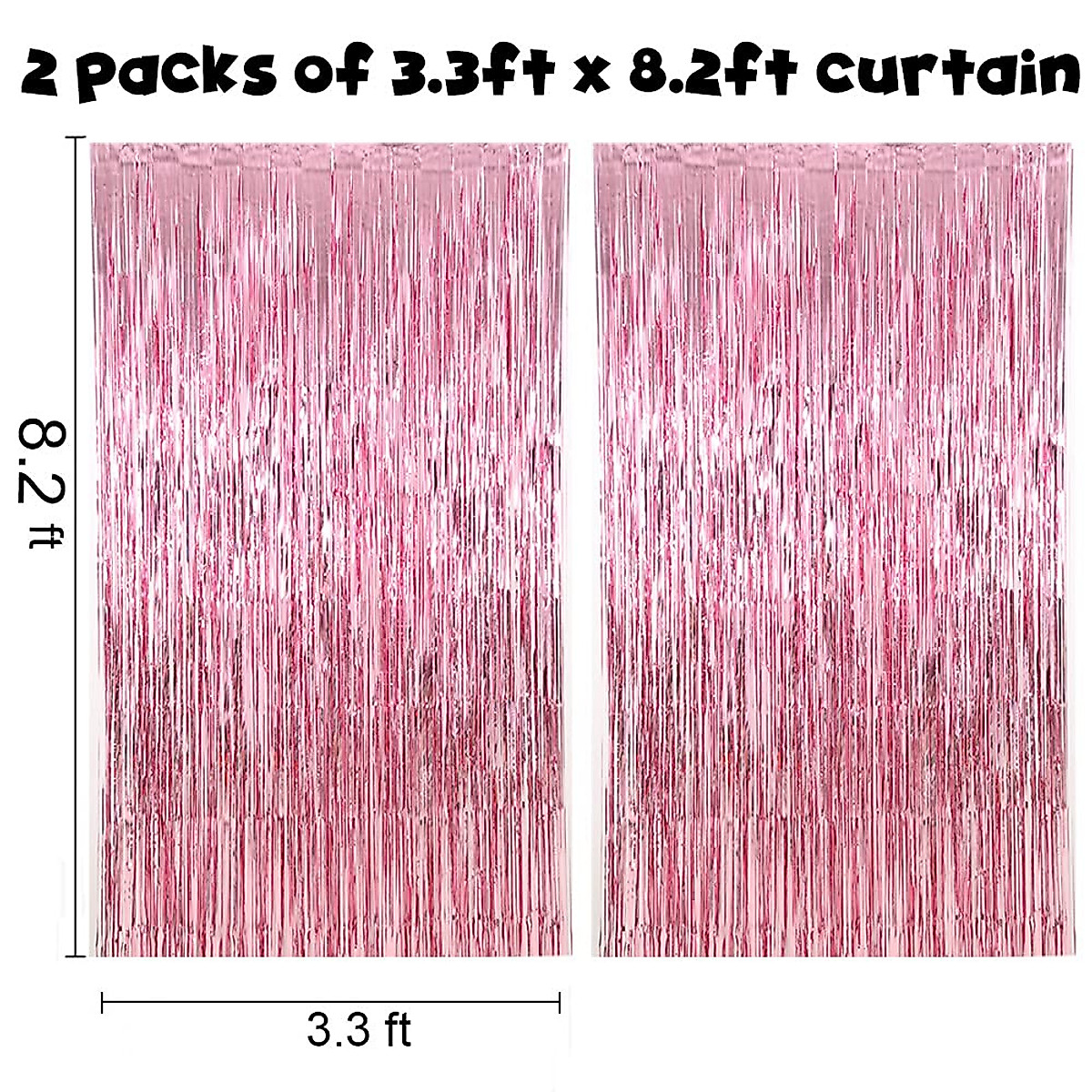 Pink Backdrop Curtain for Party Decorations -6.5x8.2ft, Pack of 2 | LILF Pink Streamers Tinsel with Non-Marking Tape, Foil Fringe Curtain for Birthday Baby Shower Party Supplies Photobooth Props