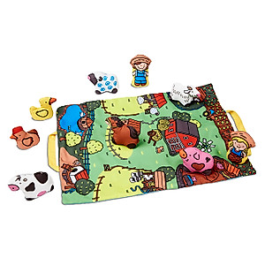 Melissa & Doug Take-Along Farm Baby and Toddler Play Mat (19.25 x 14.5 inches) With 9 Animals - Folds To Be Convenient Storage Bag for Travel