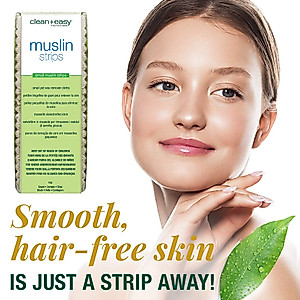 Clean + Easy Small Facial Muslin Wax Strips for Hair Removal, Pre-Cut Durable Muslin Epilating Strips to Remove Unsightly Hairs from the Face - 1 3/4" X 4 1/2", 100 count