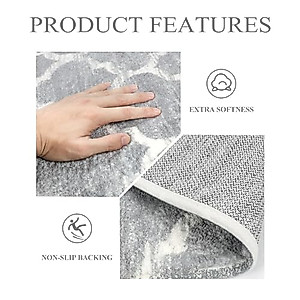 Lahome Moroccan Area Rug - 2’ X 4’ Non-Slip Area Rug Small Accent Distressed Throw Rugs Floor Carpet for Door Mat Entryway Bedrooms Laundry Room Decor (Rectangle - 2’ X 4’, Gray)