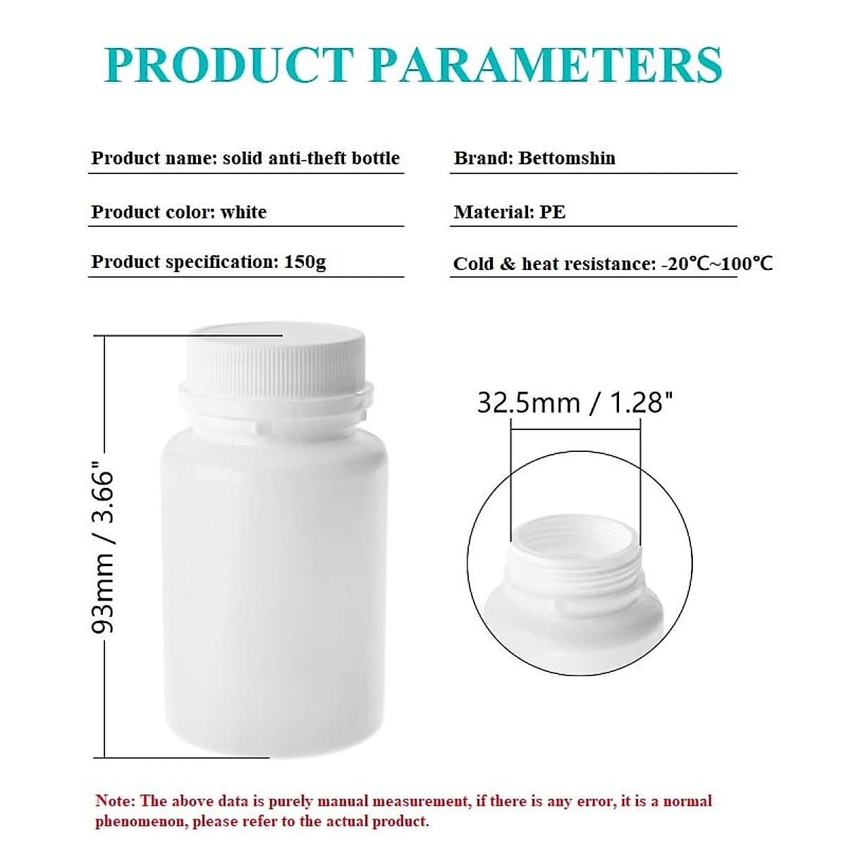 Bettomshin 10pcs 150g PE Plastic Bottles, Wide Mouth Lab Solid Bottles, White Solid Sample Seal Sample Storage Solid Bottle for Holding Hold Solid Medicines