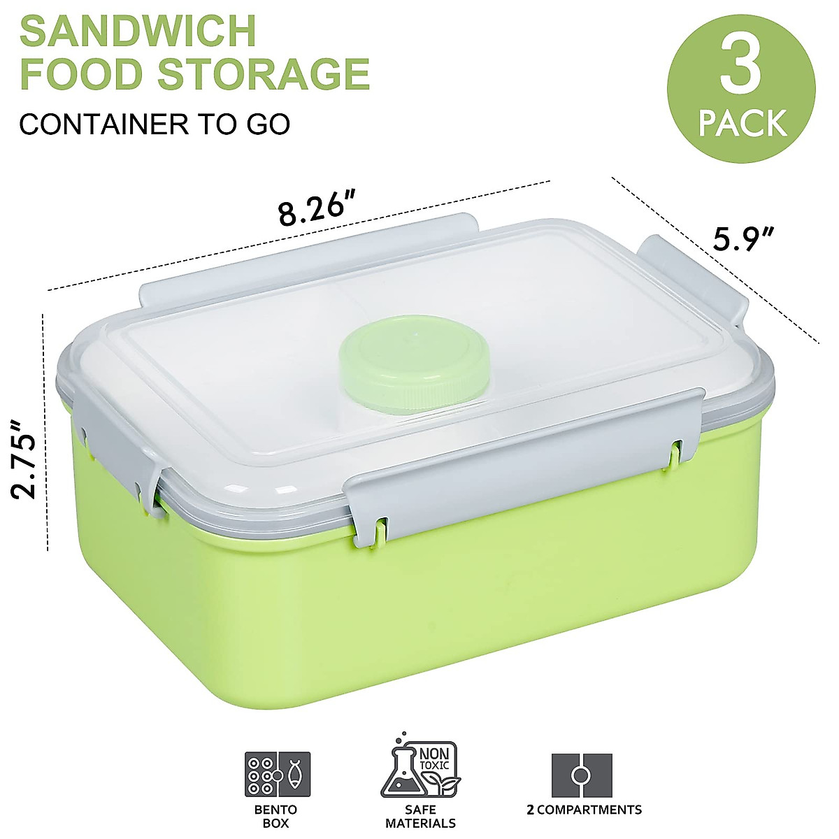 shopwithgreen 3 Pack Salad Food Storage Container + 8 Pack Bento Lunch Box, Food Prep Storage Containers with Lids, Reusable Microwave and Dishwasher Safe for School Work Travel Camp, BPA Free