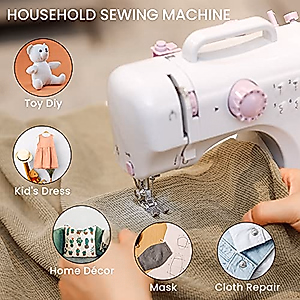 Kylinton Beginners Mini Sewing Machine for Kids, Electric Small Sewing Machine with Foot Pedal, 12 Stitches, High-Low Speeds, Automatic Winding for Cloth Girls Adults