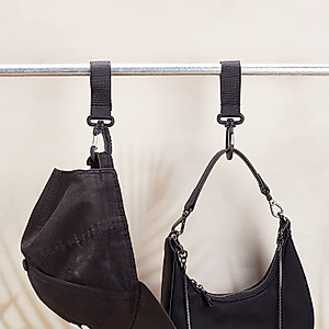 arricraft 4 Pairs Stroller Hooks, Black Stroller Buckle with Magic Taps, 360-degree Rotating, Plastic & Nylon Clasps for Stroller Accessory Shopping Cart Hook Accessories