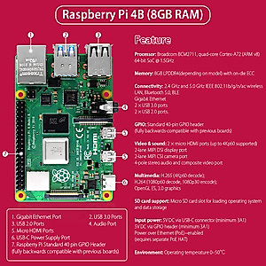 GeeekPi Starter Kit for Raspberry Pi 4 8GB - 64GB Edition, DeskPi Lite Case with Power Button/Heatsink with PWM Fan, QC3.0 Power Supply, HDMI Cable, Card Reader (8GB RAM)