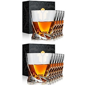 KITNATS Old Fashioned Whiskey Glasses 10 OZ Rocks Glasses Set of 8, Gift Box - Barware For Bourbon, Scotch, Rum glasses, Whisky Cocktail Drinks for Men Women