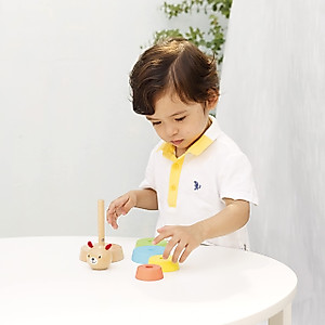 Classic World Wooden Stacking Rings Baby Toy, Montessori Stacking Rings Stacker Rainbow, Bear Tower Wooden Toys for Babies