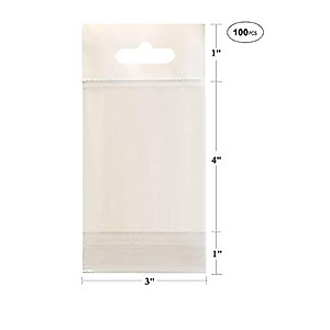 100 Pcs White Hanging Header Clear Flat Cello/Cellophane Bags Good for Candies, Cookies, Bakery Goods, Soap, Other Goodie Treats (3" x 4" (76.2 x 101.6"))