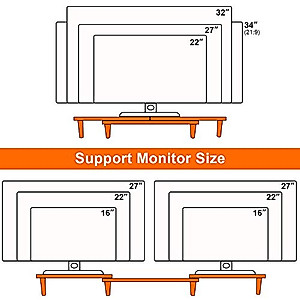 Pezin & Hulin Bamboo Dual Monitor Stand Riser for Desk Organizer, Adjustable Length and Angle Multi(1/2/3) Screen Stand, Office Wood Desktop Stand Storage for Computer, Laptop, PC, Printer, Notebook