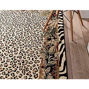 Unique Loom Wildlife Collection Animal Inspired with Cheetah Bordered Design Area Rug, 7 ft x 10 ft, Ivory/Black