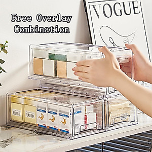 Dafape Makeup Drawer Organizer, Clear Plastic Desktop Organizer Drawer Storage Container Storage Bins for Office Vanity Countertop Cabinet Kitchen Jewelries Pen Dresser Gadgets Stackable