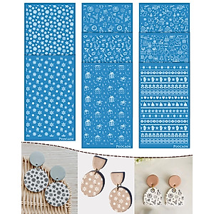 Puocaon Christmas Clay Silk Screen - 8 Pcs Sweater Silk Screen Stencils for Polymer Clay Jewelry, Deer Snowflake Holly Wreath Polymer Clay Silk Screen Stencils, Christmas Gift Reusable Screen Stencils