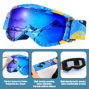Kids Ski Goggles, OTG Kids Snow Goggles Anti Fog UV Protection Double Layer Lenses Snowboard Goggles, Helmet Compatible Goggles for Boys Girls Toddler Youth