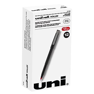 uni-ball Roller Rollerball Pens Fine Point Micro Tip, 0.5mm, Red, 12 Pack
