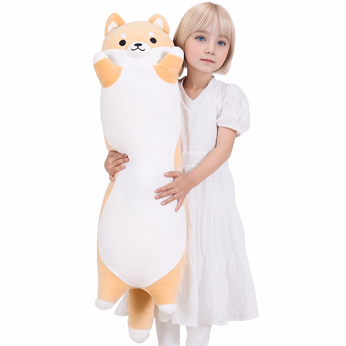 Kashabawangzi 36" Cute Giant Long Shiba Inu Plush Soft Hugging Body Pillow,Large Kawaii Anime Corgi Stuffed Animals Toy Dog Gift for Kids Birthday,Valentine,Easter