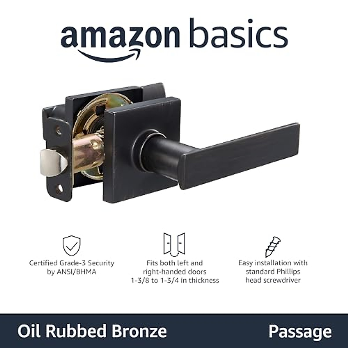 Amazon Basics Contemporary Stamford Door Lever, Passage, Oil Rubbed Bronze