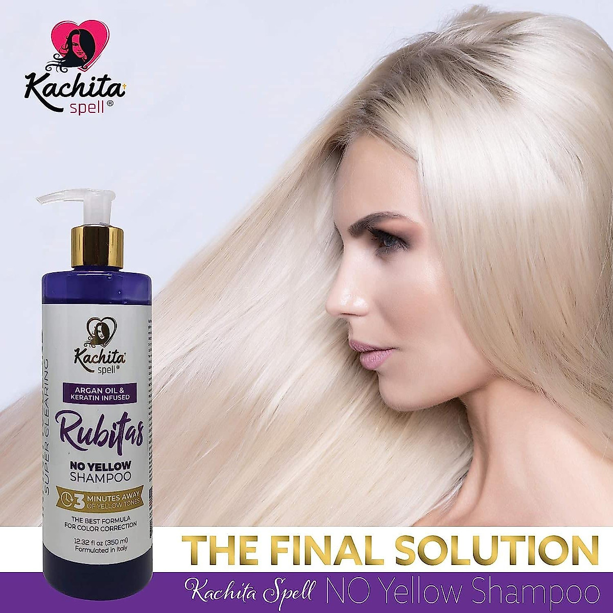 Kachita Spell Purple Toning Shampoo ConditionerTreatment Balance No Yellow Tone Correcting, Blonde Gray Hair, Eliminates Brassy and Yellow 350ml Made in USA