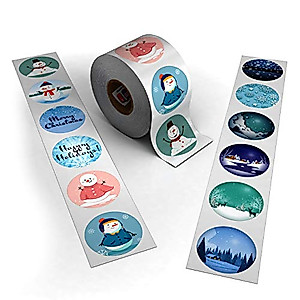 Winter Holiday Christmas Stickers, 1.5" Circle Seals, 500 Labels for Packaging, Presents, and Envelope Mailing. Made in The USA! (Snow Theme, 1 ROLL)